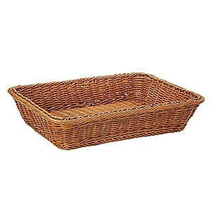 16" Poly-Wicker Bread Basket, Long Woven Tabletop Food Fruit Vegetables Serving Basket, Restaurant Serving, Honey Brown