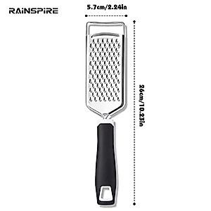 Rainspire Professional Cheese Graters for Kitchen Stainless Steel Handheld, Metal Lemon Zester Grater With Handle For Cheese, Chocolate, Spices, Kitchen Gadgets And Tools, Soft Grip Handle, Black