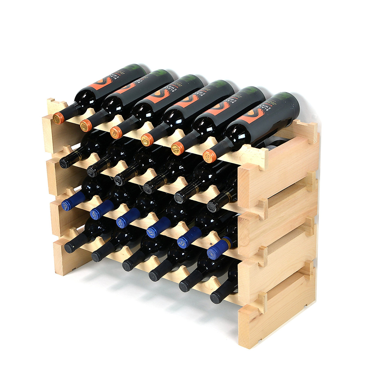 sfDisplay.com,LLC. Modular Wine Rack Beechwood 24-72 Bottle Capacity 6 Bottles Across up to 12 Rows Newest Improved Model (24 Bottles - 4 Rows)