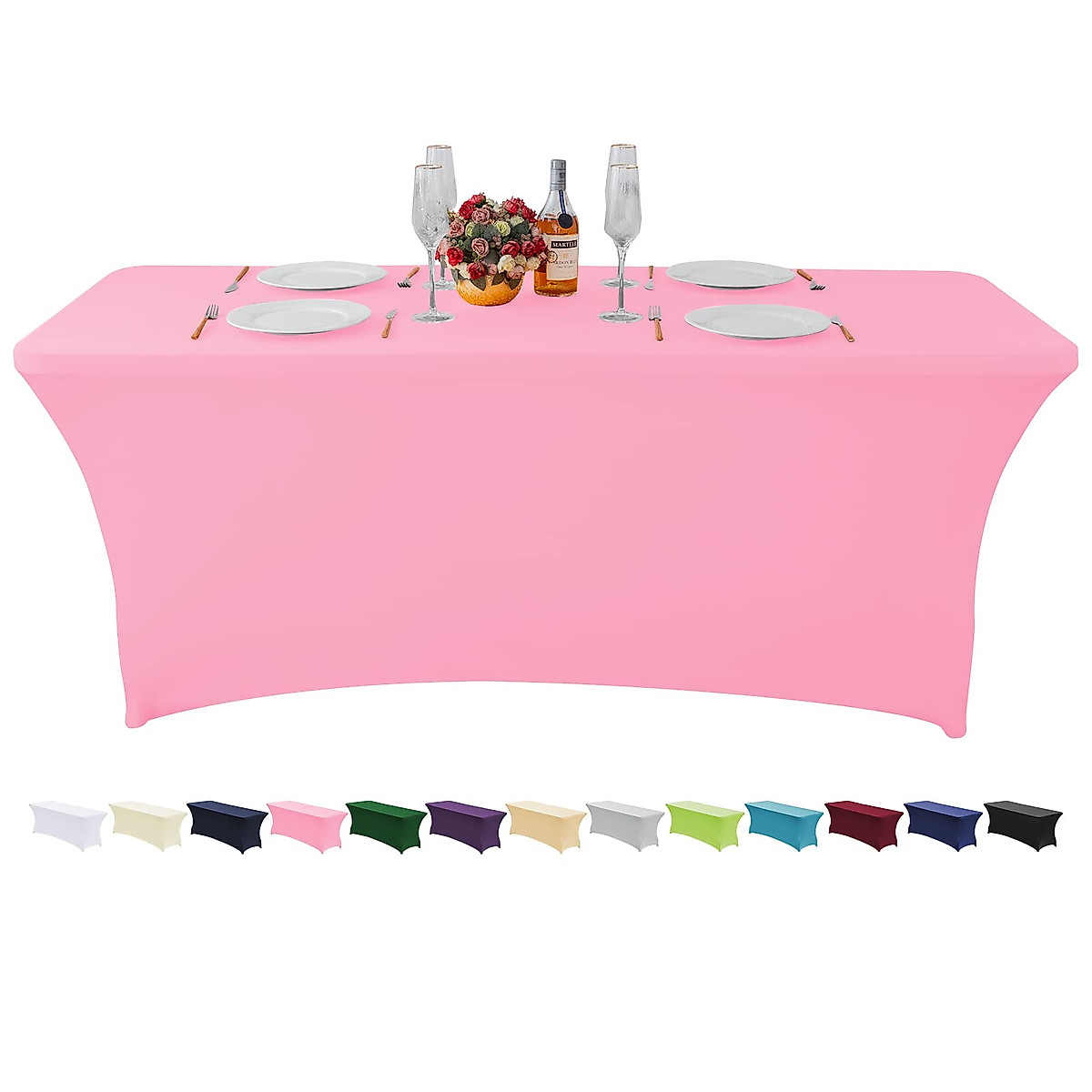 KSK 6 FT Pink Spandex Stretchable Table Cover, Wrinkle Resistant Washable Rectangular Fitted Table Cloths for Parties, Banquet, Massage Bed, Wedding and Festival