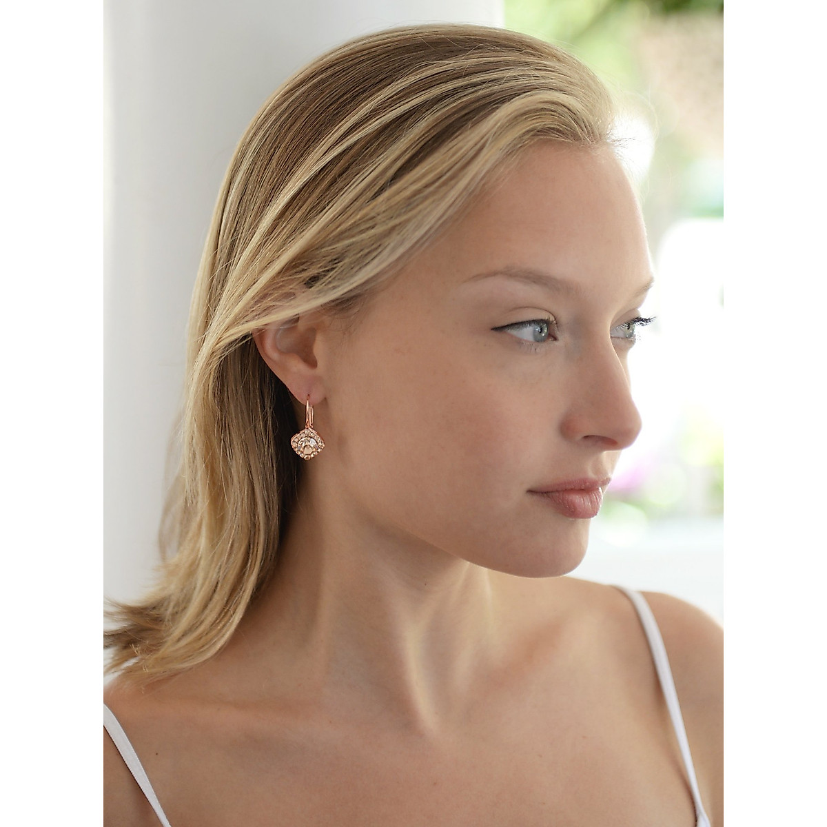 Mariell Tailored Solitaire Drop Earrings with Brilliant Round Crystals in Rose Gold Tone. Loved By All!