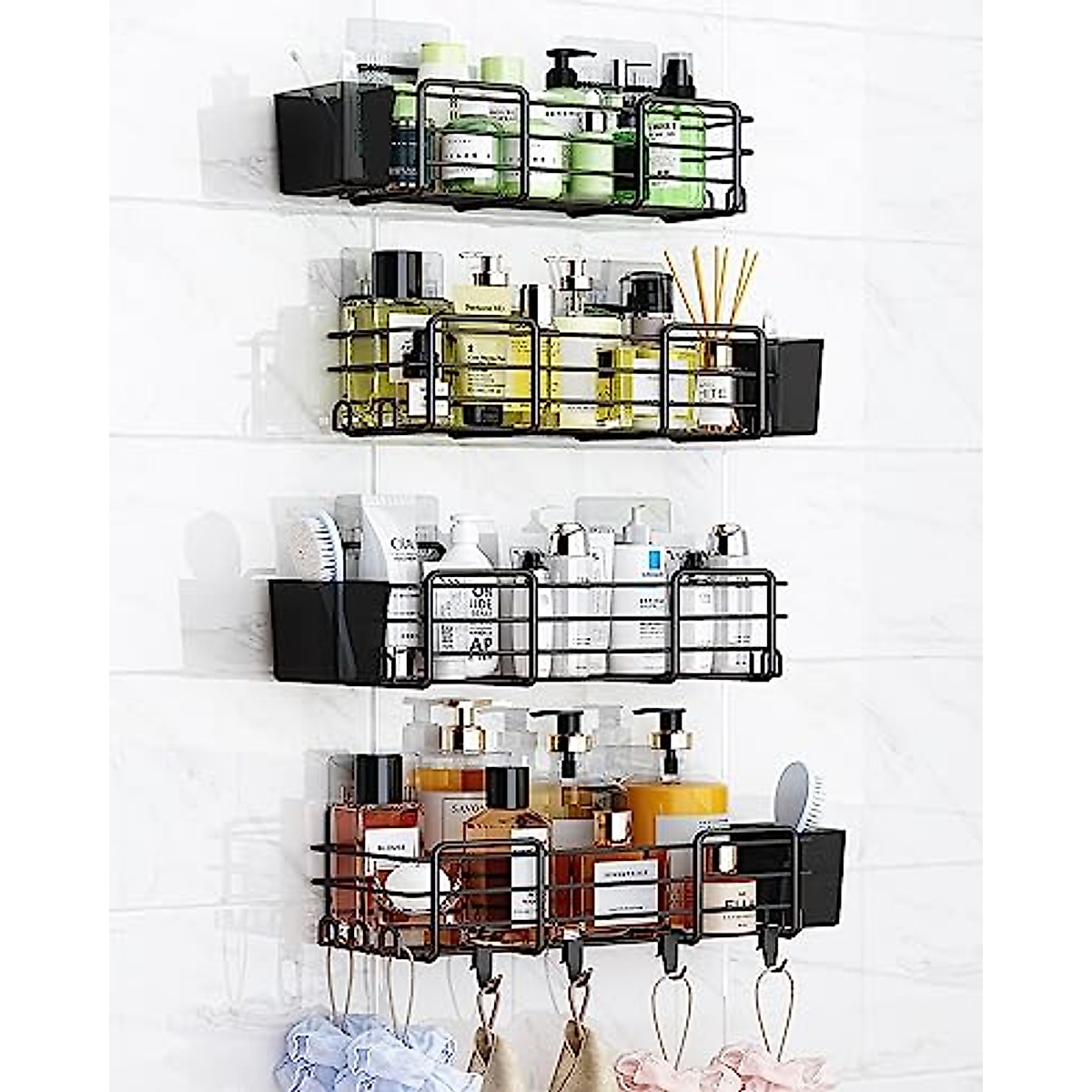 YGMMGY Shower Caddy Bathroom Organizer Adhesive Shelves 4 Packs Large Capacity Shower Racks, Rustproof Stainless Steel Bathroom Shower Organizer