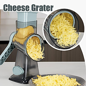 KEOUKE Rotary Cheese Grater with Handle Vegetable Cheese Shredder Slicer Grater for Kitchen 3 Changeable Blades for Cheese Potato Zucchini Nuts Chocolate - GreyBlue