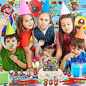 Game themed birthday party decorations for boys and girls with Plant Balloon,Tableware,Paper Cup,Tablecloth, Backdrop Super Movie Theme Party