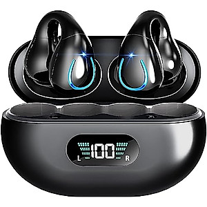 Wireless Headphones Bluetooth Ear Clip Earphones, 30H Playtime Open Ear Clip Headphones with Mic, Mini Wireless Earbuds Bluetooth for Running Sport Gym, USB-C, Compatible with iPhone Android