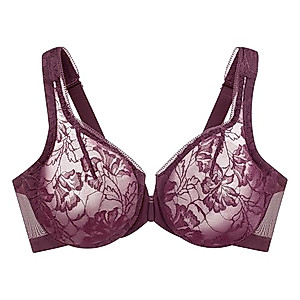 Glamorise Full Figure Plus Size Lacey T-Back Front-Closure Wonderwire Bra Underwire #9246 Black Plum