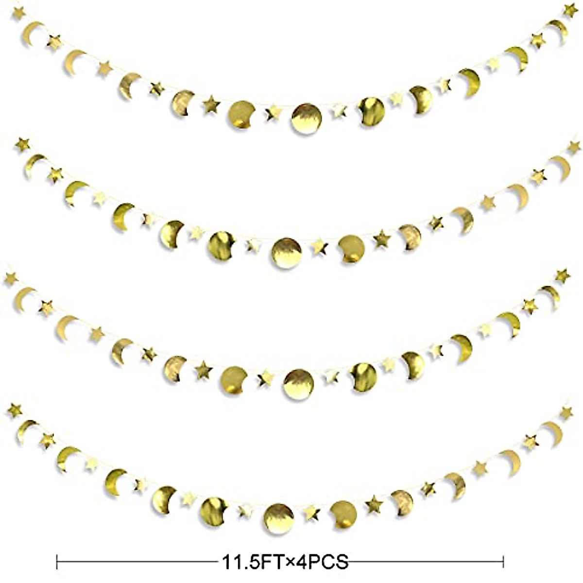 Gold Star Moon Phase Banner Garland Hanging Crescent Twikle Little Star Bunting Streamer Moon Cycle Celestial Decorations for Kids Birthday Party Baby Shower Wall Home Happy Eid Mubarak Ramadan Decor