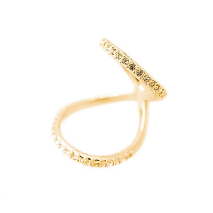 Spinningdaisy Gold Plated Double Layer Crystal Cross Ring