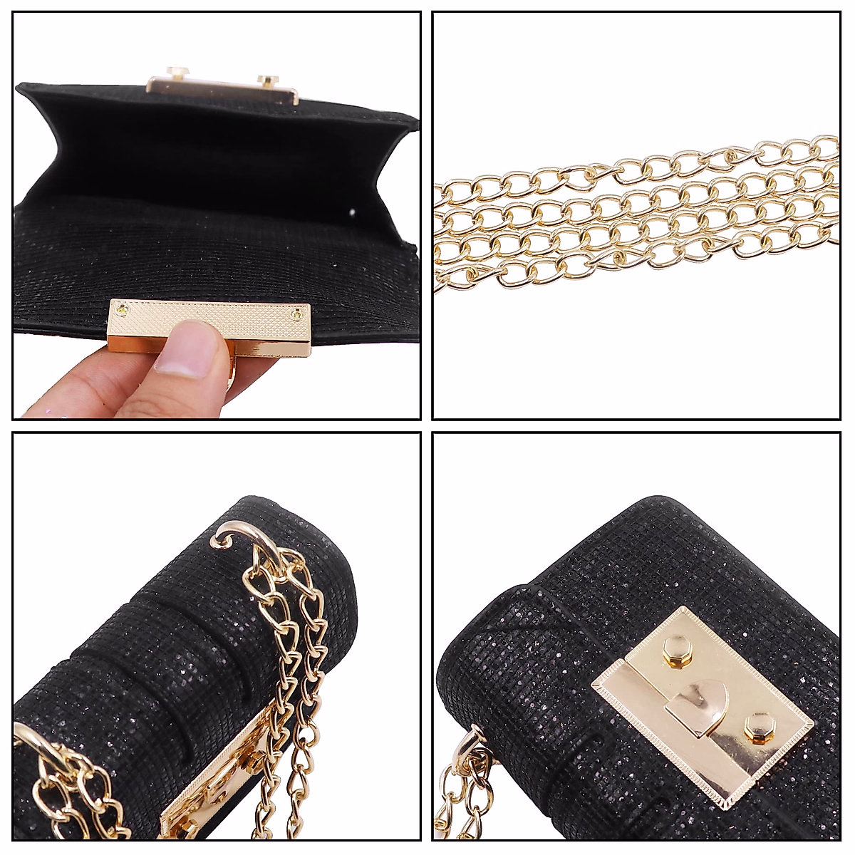 RARITYUS Sparkly Sequin Evening Bag for Women Glitter Crossbody Bag Clutch Shoulder Handbag with Chain Strap