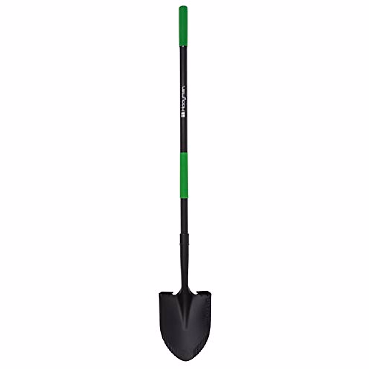 Hooyman Digging Shovel with Heavy Duty Carbon Steel Head Construction, Ergonomic No-Slip H-Grip, Oversized Steps, and Serrated Blades for Gardening, Land Management, Yard Work, Farming and Outdoors