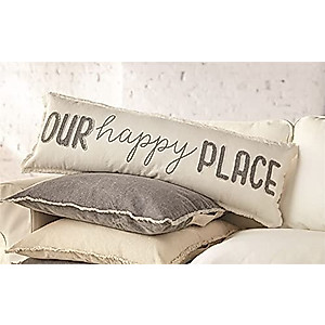 Mud Pie Our Happy Long Pillow, 1 Count (Pack of 1), White