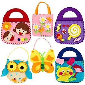 TOYANDONA 6Pcs Sewing Kit for Kids, Creative Kids Handbag Cartoon Nonwoven DIY Handbag Kit for Girls Kit Crafts and Arts