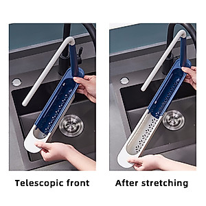 Kuniofaov Telescopic Sink Rack Holder Telescopic Sink Storage Rack Adjustable Drainer Sink Tray Sponge Soap Holder with Dishcloth Hanger Expandable Storage Drain Basket for Home Kitchen (Pink)