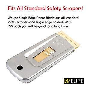 WEUPE Razor Blades Utility: Single Edge Razor Blades 100 Pack, Razor Blade Scraper Refills, Steel Box Cutter Blades USA-Made, Safety Straight Edge Razor Blades, Paint Scraper Razor Blades
