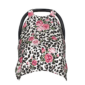 KiuLoam Pink Rose Leopard Cheetah Print Baby Car Seat Canopy, Nursing Cover Breastfeeding Scarf, Stretchy Soft Breathable Infant Carseat Cover for Babies Boys Girls