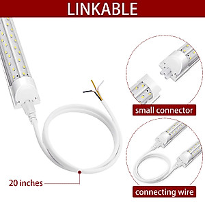 VShape 8FT LED Shop Light Fixture, 100W, 13000LM, 6000K Super Bright White, Linkable LED Garage Lights Fixture, 8 Foot LED Shop Lights for Workshop, T8 Tube Light, No RF & FM Interference, 4-Pack