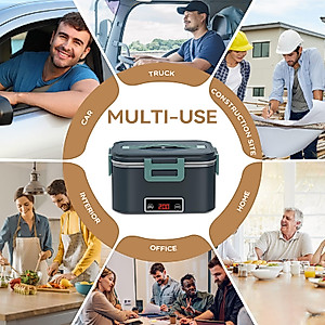 Electric Lunch Box Food Heater for Adults, 80W Heated Lunch Box with Digital Temperature Display,12V/24V/110V 1.8L Stainless Steel & 1L PP Fruit Container Portable Food Warmer LunchBox for Car/Work