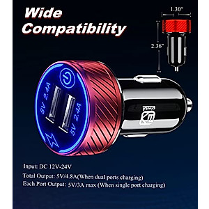 【2Pack】 USB Car Charger, Dual USB Port Car Charger Adapter, 5V/4.8A Charge Car Phone Charger with Blue LED & Touch Switch Fit for iPhone 13/12 Pro/Max/8, Galaxy S21/20/10/9 (Red)