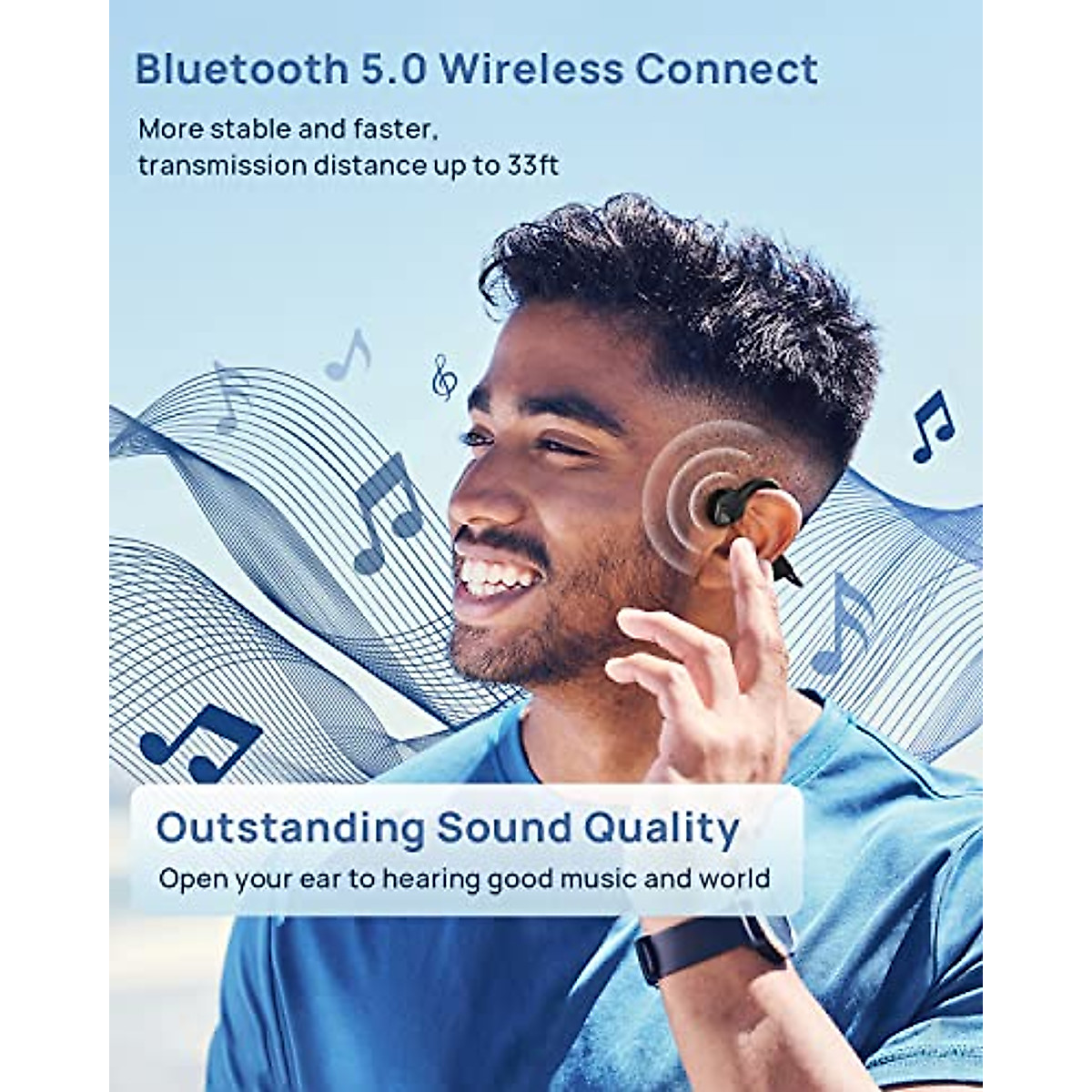 Guudsoud Bone Conduction Headphones,Bluetooth Open Ear Headphones,Wireless Sports Headset Waterproof Sweatproof with Mic Induction Conducting Earphones for Running Cycling Workout Gym Driving