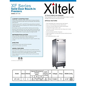 Xiltek 29" Commercial Freezer with Single Stainless Solid Door, 23 cu.ft Stainless Steel Reach-in Freezer for Restaurant, Bar, Shop, Food