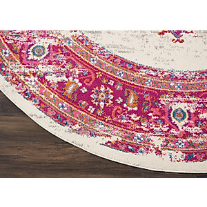 Nourison Passion Ivory/Fuchsia 8' x Round Area-Rug, Boho, Traditional, Easy-Cleaning, Non Shedding, Bed Room, Living Room, Hallway, (8' Round)