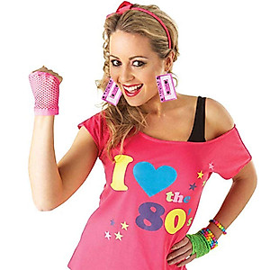 DFYOUHOME® 1980s Fashion Acrylic Earrings for 80’s Party Women Punk Retro Cassette Crush Colorful Drop Dangle Party Night Club Pretty (Pink)