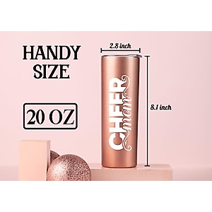 Onebttl Cheer Mom Gifts For Women, Her, Female - 20oz/590ml Stainless Steel Skinny Insulated Tumbler with Straw, Lid - Gift for Cheerleading or Cheerleader Coachs - Rosegold