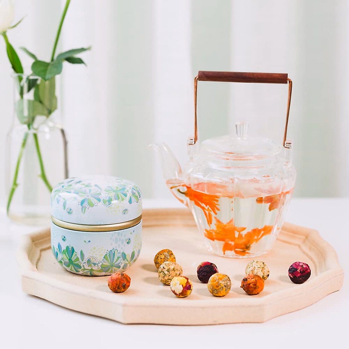 16 Pack Mini Flower Tea Ball Tin 8 Different Flavor 2 of Each| Flower Tea in Gift Box for Women Beauty