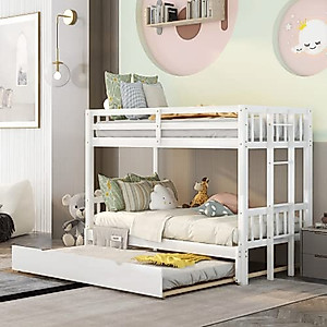 Harper & Bright Designs Twin Over King Bunk Beds with Trundle Bunk Beds Twin Over Twin Pull-Out Bunk Beds, Solid Wood, No Box Spring Needed (White)