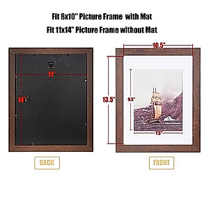 kennethan 11x14 Picture Frame Dark Brown 2 Pcs in 1 set 11x14 Frame can Display 8x10 Picture with Mat or 11x14 Without Mat on the Wall