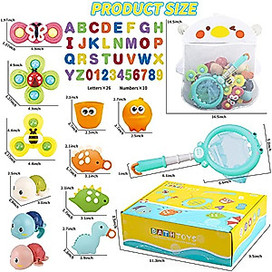 LZZAPJ Baby Bath Toys for Toddlers 1-3, Kid Bathtub Toy with 36 Foam Bath Letter & Number, Fishing Games with Fish Net, Water Pool Toy with Storage Bag, Shower Toy Gift for Boy Girl Infant 1 2 3 4 5 6