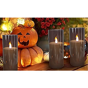 Kitch Aroma 3D Wick Grey Acrylic Glass Flameless Candles, Grey Flickering LED Pillar Candles with Remote Control, Set of 2