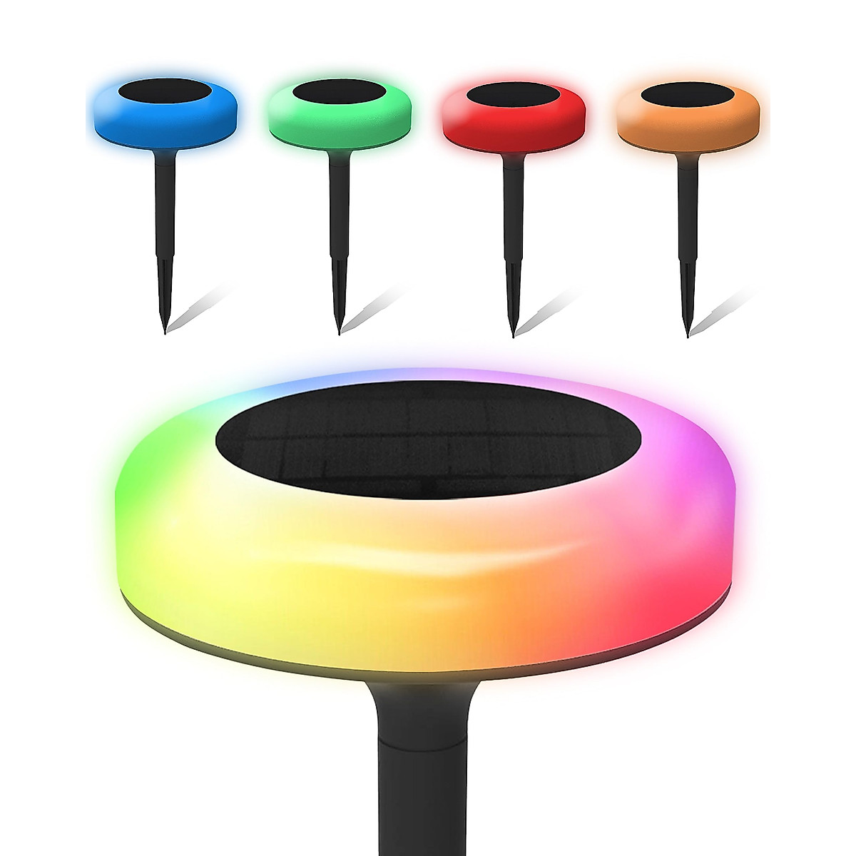 Bell+Howell VIVIDISK LED Solar Garden Lights Easy to Install Color Changing 4 Pk Solar Pathway Lights/Yard Lights, Solar Landscape Lights Solar Powered Waterproof, Lawn/Walkway/Driveway Lights…