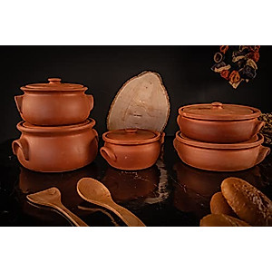 LUKSYOL Handmade Moroccan Clay Pots with Lids | Versatile Cookware Set for Authentic Cooking | Terracotta & Safe