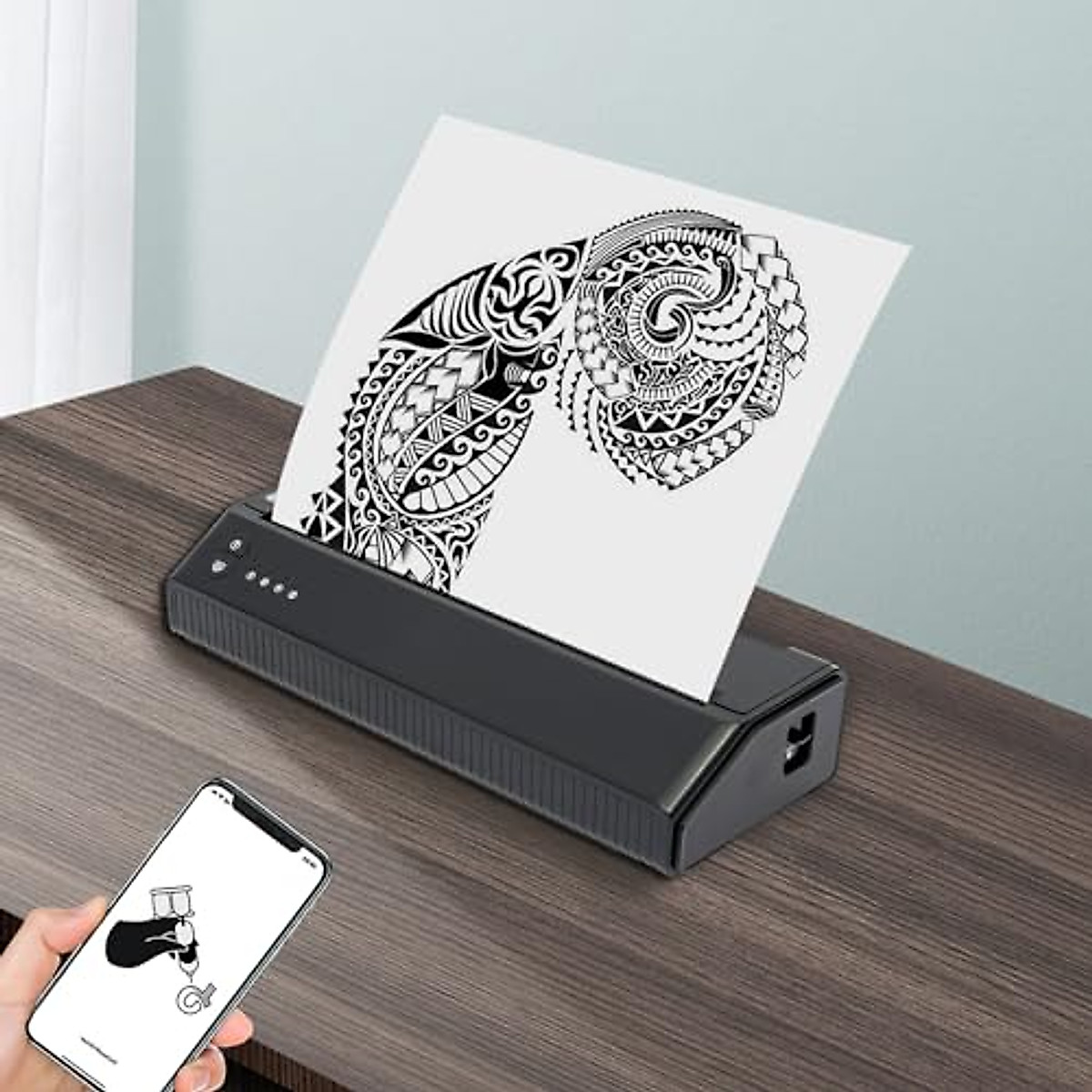 Kathring Portable Printer, 5V 2A USB/Bluetooth Wireless Thermal Printer Monochrome Portable Printer for Standard A4 Transfer Paper, Black