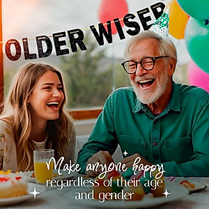 Pre-Strung Older Wiser Hotter Birthday Decorations - Creative Shining Black Happy Birthday Banner - No DIY Party Decorations For Men And Women - Funny Happy Birthday Sign - Thick Cardstock - 9.8 Ft