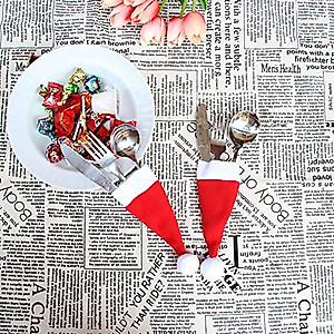 nanaxagly Christmas Santa Hats Silverware Holders Xmas Tableware Fork Spoon Knife Storage Bag - Xmas Party Dinner Table Dinnerware Decorations Supplies, 10PCS Mini Santa Hats