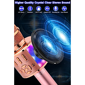 BONAOK Microphone for Kids Wireless, Magic Sound Karaoke Wireless Microphone, 4 in 1 Bluetooth Karaoke Machine, Adult Car Karaoke Mic Singing Machine, for Party/Outdoor/Travel 868 (Rose Gold Plus)