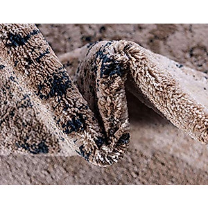 Unique Loom Leila Collection Traditional, Distressed, Medallion, Border, High-Low Pile, Vintage Area Rug, 3' 3" x 5' 3", Tan/Navy Blue