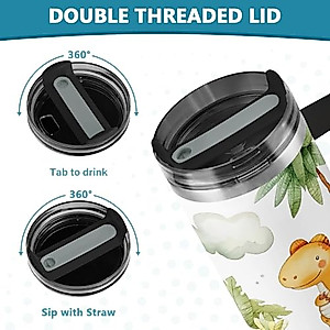 FRCSDIY Cartoon Dinosaur Insulated Tumbler with Handle and Straw Lid,30oz Leakproof Stainless Steel Cup BPA-Free Water Bottle