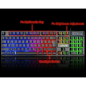 Keyboard and Mouse Gaming LED Wired Combo with Emitting Character Keyboard 4800DPI 2 Side Button USB Mouse Rainbow Backlit Mechanical Feeling Compatible with PC Raspberry Pi Mac Xbox one ps4