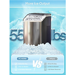 Nugget Ice Maker Countertop, 55lbs/24H Tooth-Friendly Soft Chewable Pebble Ice Machine, Self-Cleaning with Drainpipe, Crushed Pellet Ice Makers for Home Kitchen Party, Stainless Steel