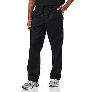 Amazon Essentials Men's Elastic Drawstring Waist Scrub Pant, Black, Medium