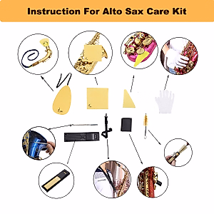 Saxophone Cleaning Kit, 10-in-1 Alto Saxophone Cleaning Kit Including Sax Cleaning Cloth, Mouthpiece Brush, Mini Screwdriver Cleaning Cloth for Flute and Wind & Woodwind Instrument