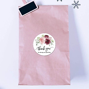 Burgundy Floral Thank You Stickers, 2 Inch Wedding Bridal Baby Shower Party Labels 40pack