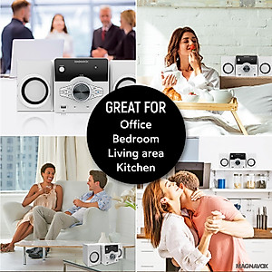 Magnavox MM442 3-Piece Top Loading CD Shelf System with Digital PLL FM Stereo Radio, Bluetooth Wireless Technology, and Remote Control in Black | Blue Lights | LED Display (White)