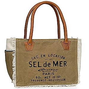 CLA Bags Sel De Mer Upcycled Canvas Small Handbag Upcycled Canvas & Cowhide Tote Bag Radiant Upcycled Canvas & Cowhide Leather Crossbody Bag (Khaki)