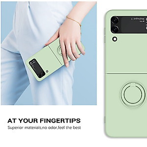 GaoBao for Samsung Galaxy Z Flip 3 5G Case, Galaxy Z Flip 3 5G Cover 6.7'', Silicone Soft Gel Rubber Bumper Shockproof Anti-Scratch Protective Case with Ring for Galaxy Z Flip3 5G 2021, Matcha Green.