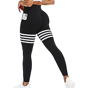 DREAMOON Cross Seamless Butt Lifting Leggings with Pockets for Women Scrunch Booty High Waisted Workout Yoga Pants Gym Butt Tights(#6 Butt Lifting Pocket_Black)