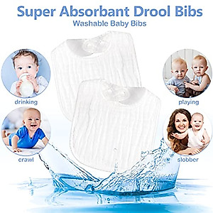20 Pack Muslin Bibs Adjustable Baby Bibs White Drool Bibs 6 Absorbent Layers Newborn Bibs Baby Bandana Bibs for Baby Girl Boy Feeding, Drooling and Teething, Machine Washable
